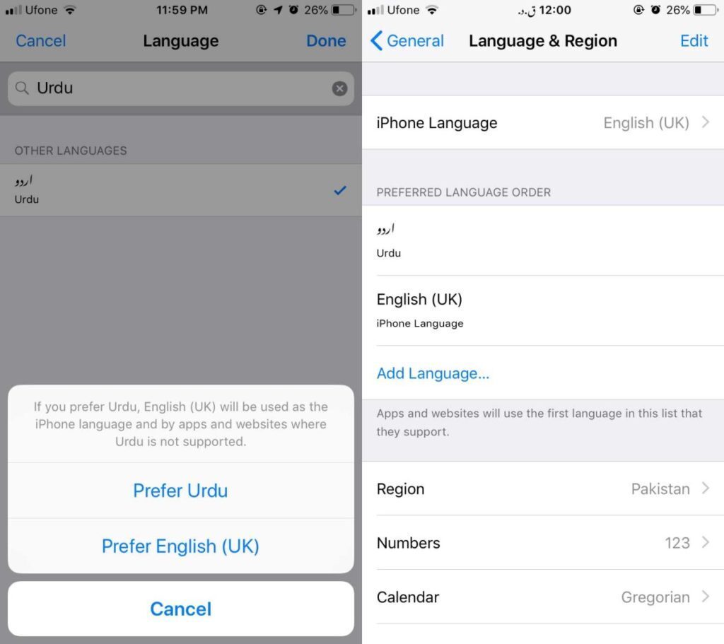 How to change the display language on iOS