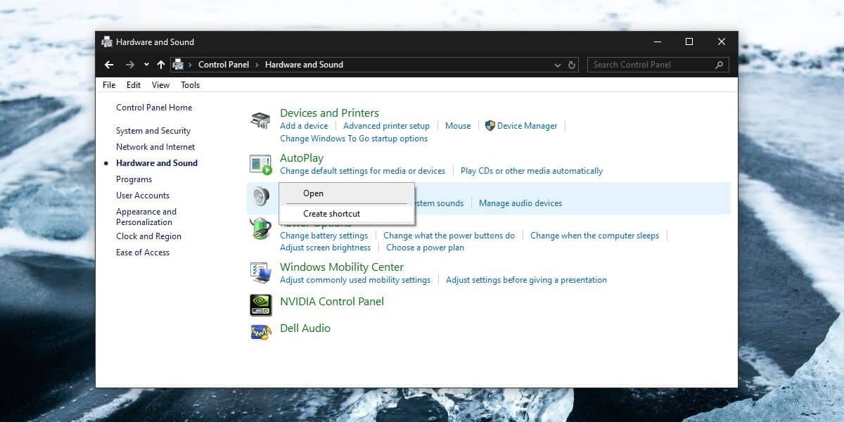 How to access Control panel sound settings on Windows 10 1903