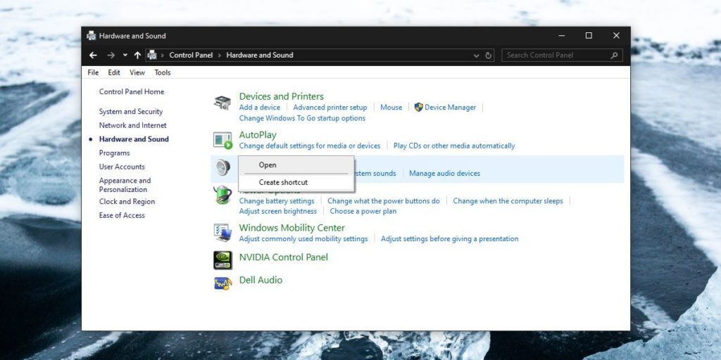 How to access Control panel sound settings on Windows 10 1903