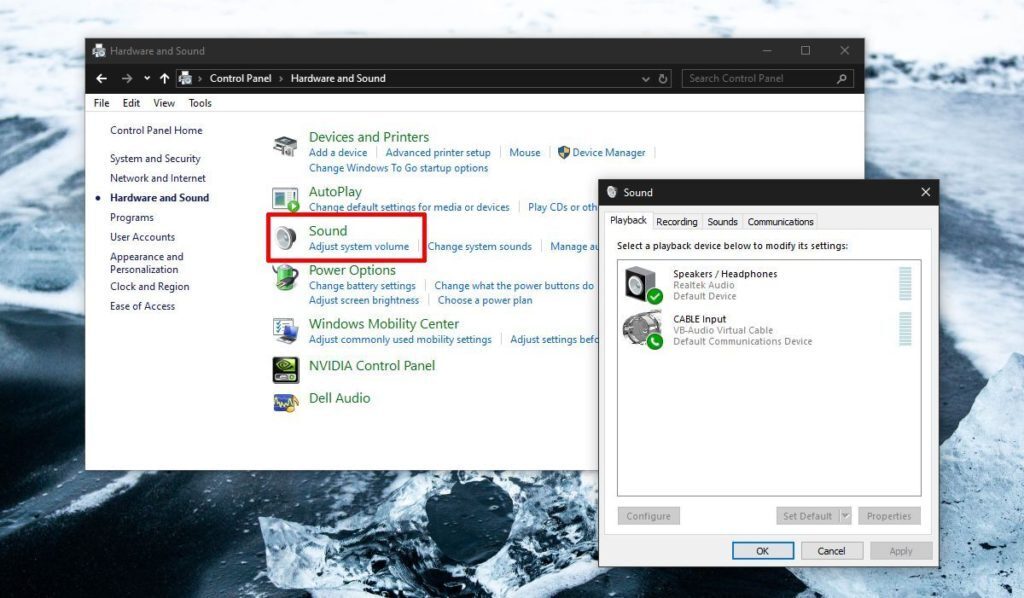 How to access Control panel sound settings on Windows 10 1903