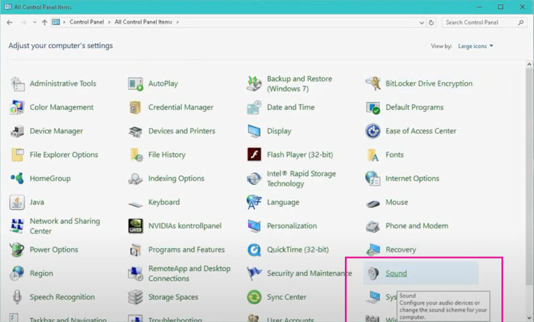 How to access Control panel sound settings on Windows 10 1903