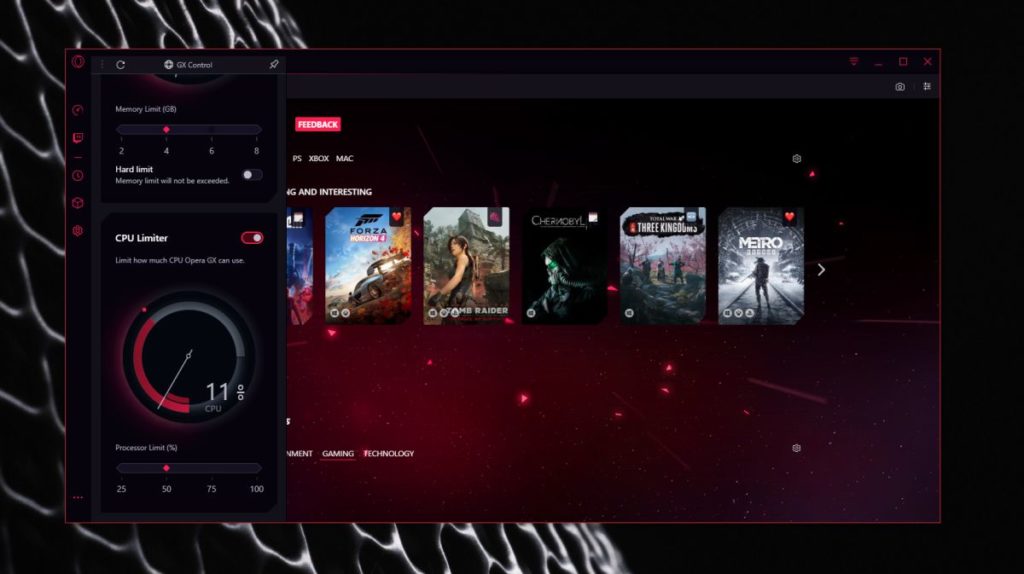 How to limit RAM and CPU on Opera GX Gaming browser