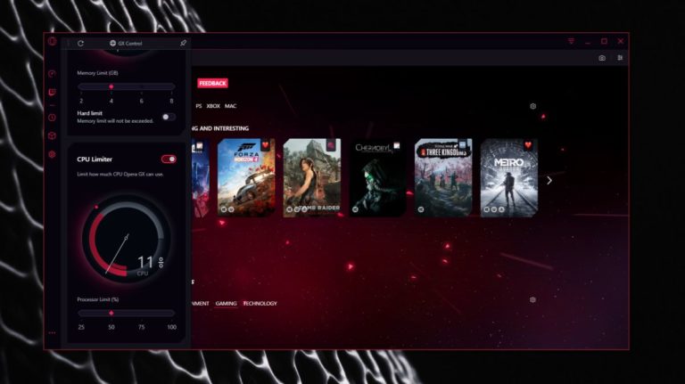 How to limit RAM and CPU on Opera GX Gaming browser