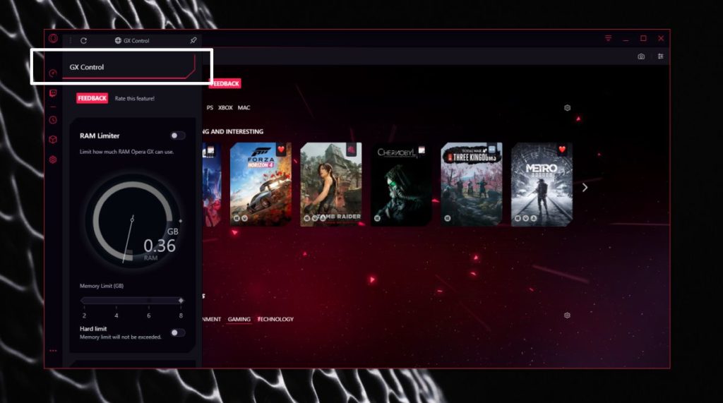 How to limit RAM and CPU on Opera GX Gaming browser