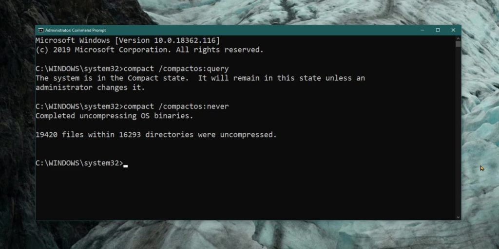 How to check for and disable compactOS on Windows 10