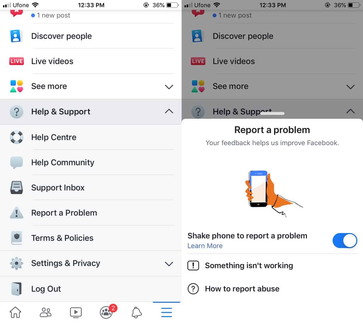 How to disable shake to report problem in Facebook apps