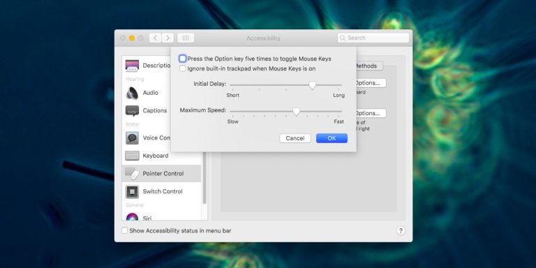 How to move the cursor with a keyboard on macOS with mouse keys