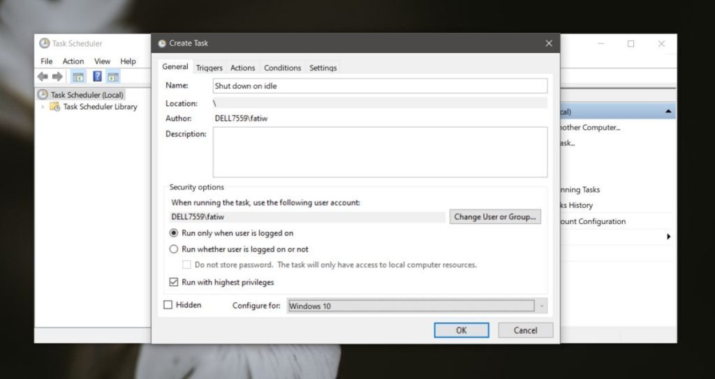 How to automatically shut down on idle on Windows 10