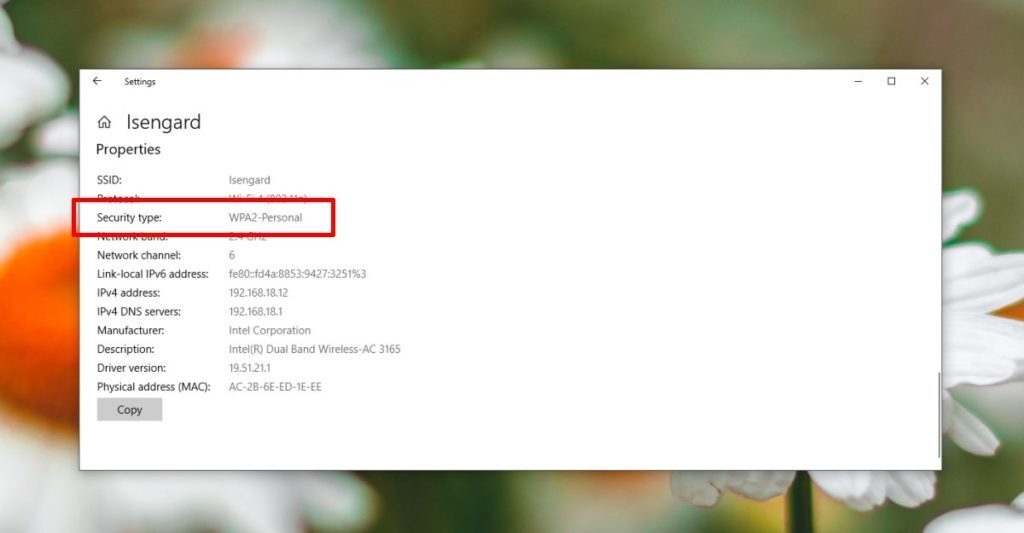 How to check WiFi network security type on Windows 10