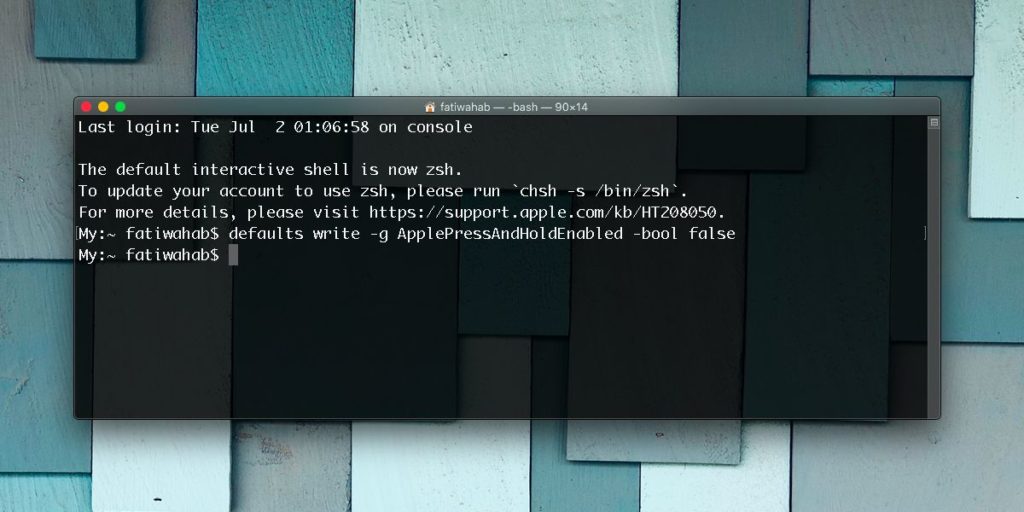 How to disable accented characters when holding down a key on macOS