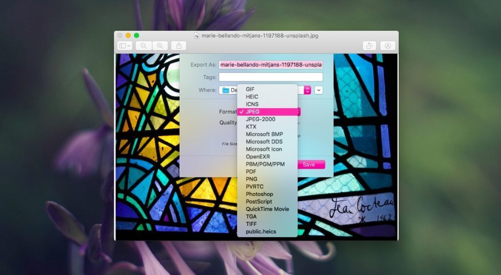 How to show hidden export formats in Preview on macOS