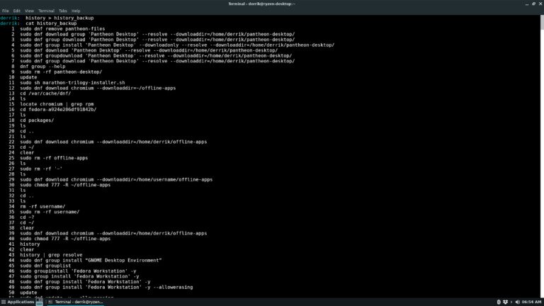 How to back up Linux terminal history
