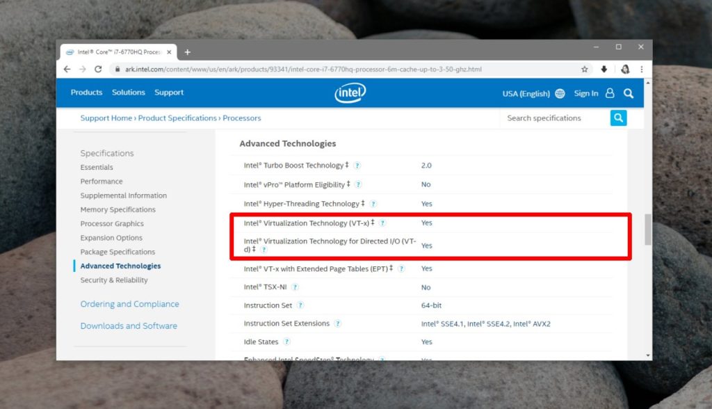 How to check if an Intel Processor supports virtualization on Windows 10