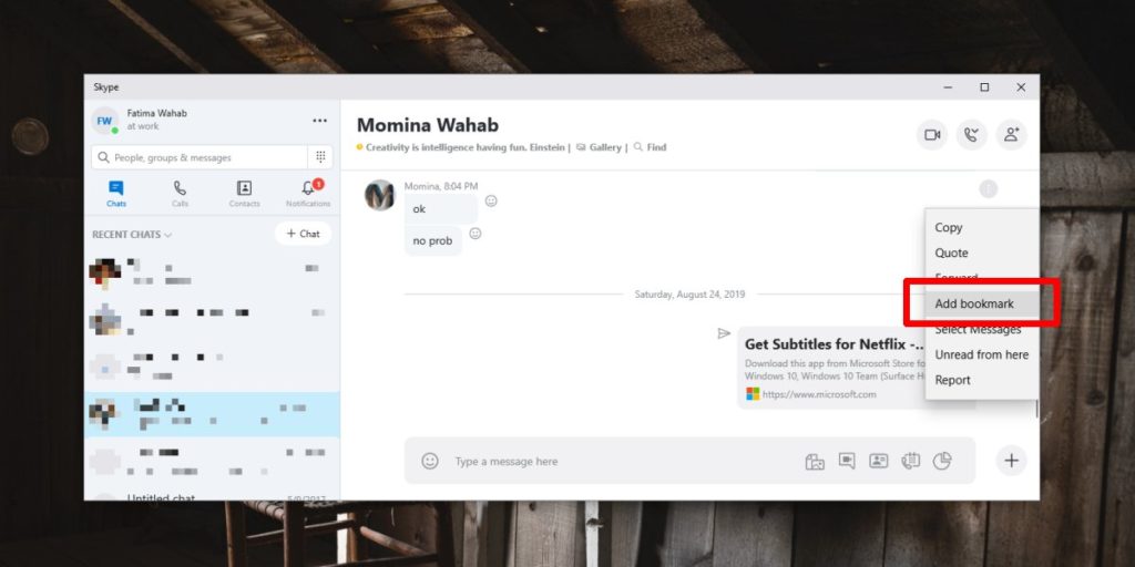 How to bookmark a Skype message