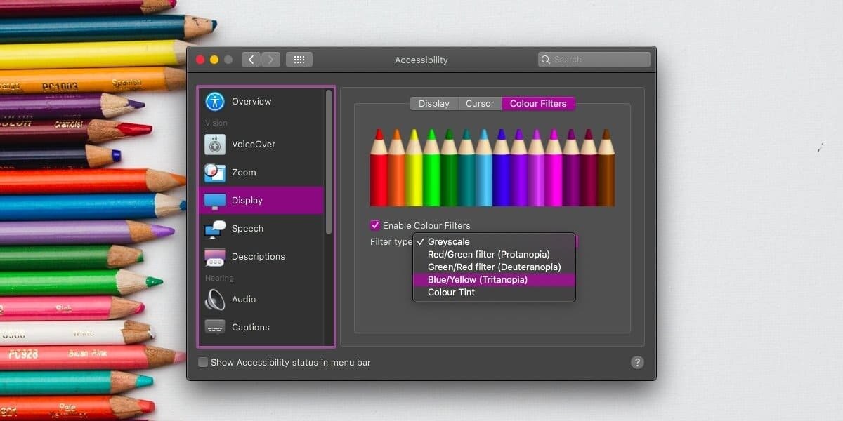 How to enable color blindness screen filters on macOS