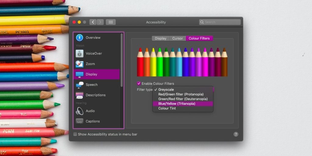 How to enable color blindness screen filters on macOS