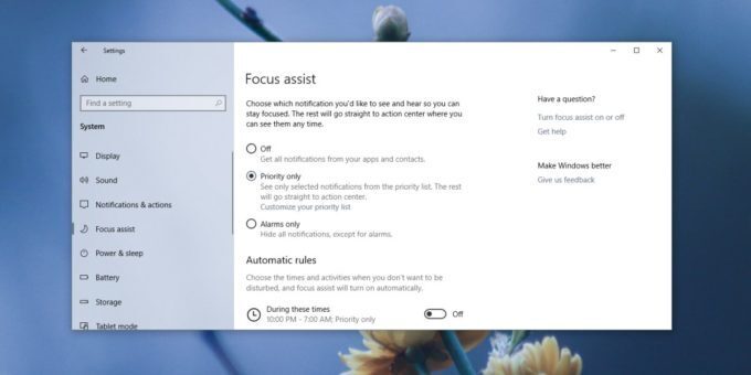 How to whitelist apps in Focus Assist on Windows 10