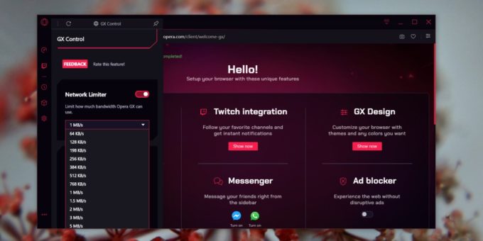 How to limit network bandwidth in Opera GX Gaming browser