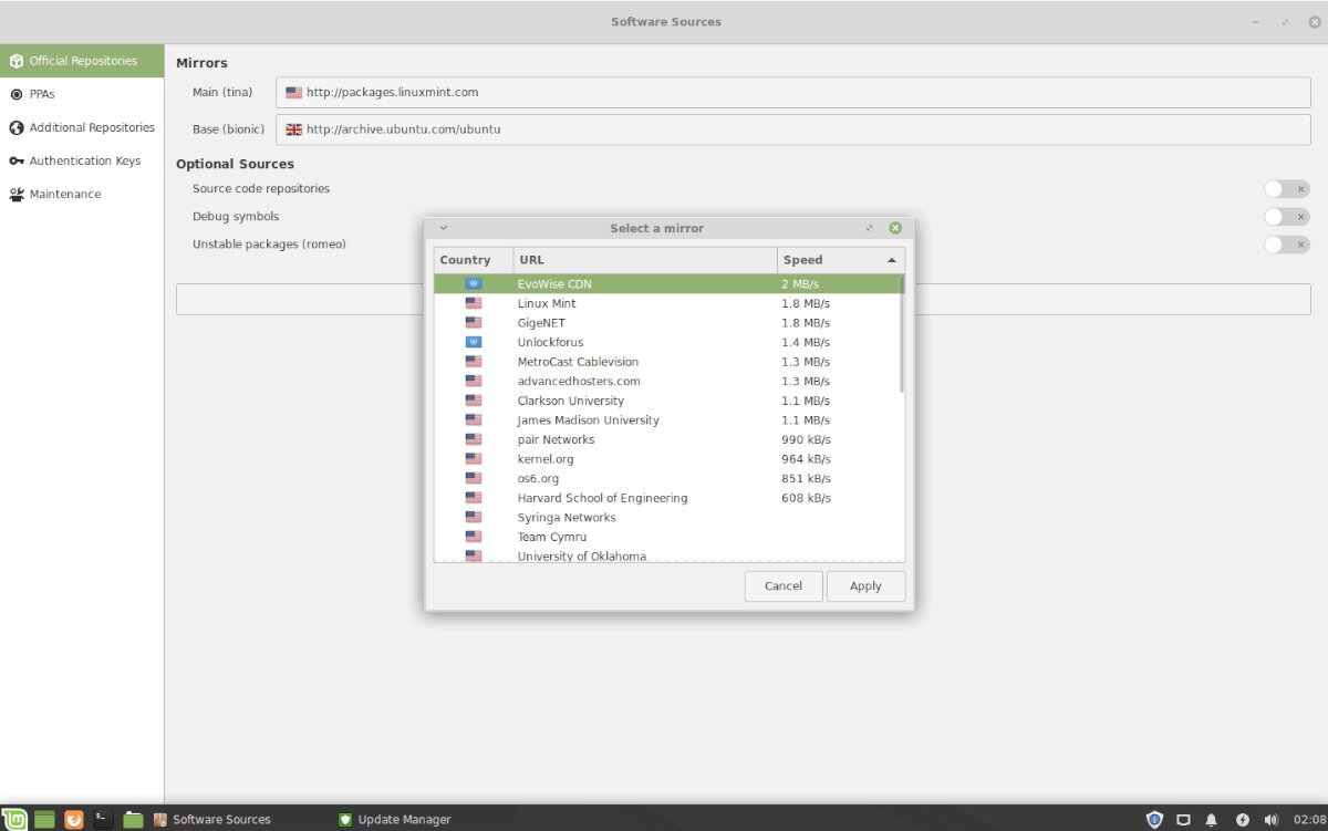 How to switch to a local update mirror in Linux Mint