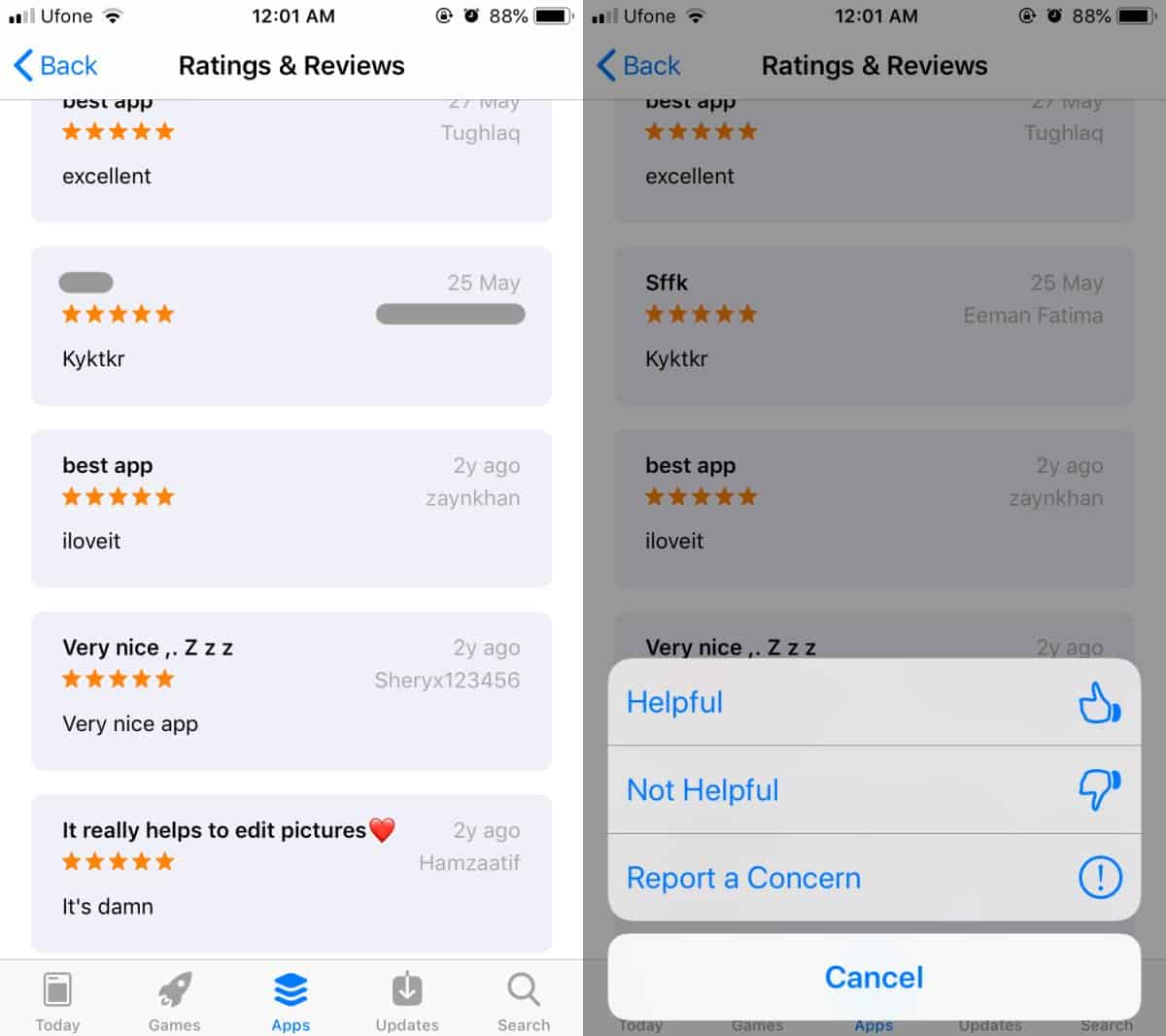 How to report spam reviews in the App Store on iOS