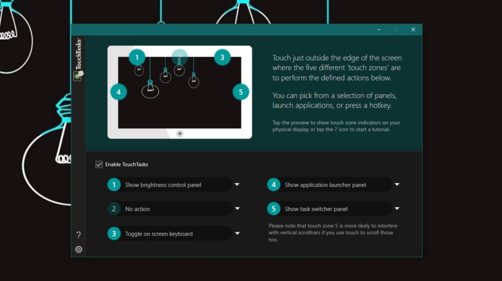 How to add active action areas to a touch screen on Windows 10