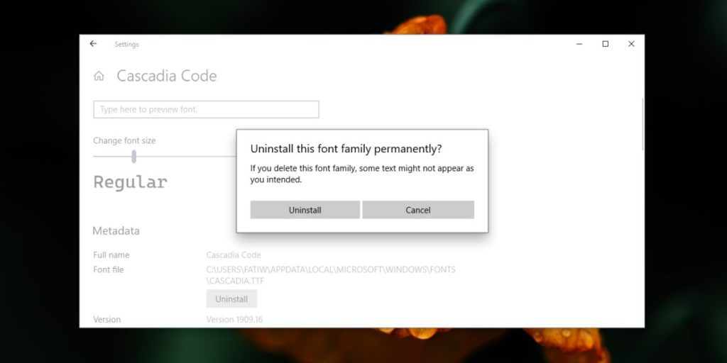 How to uninstall a font on Windows 10