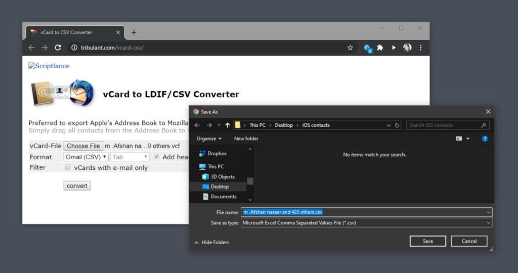How to convert VCF contacts to CSV file