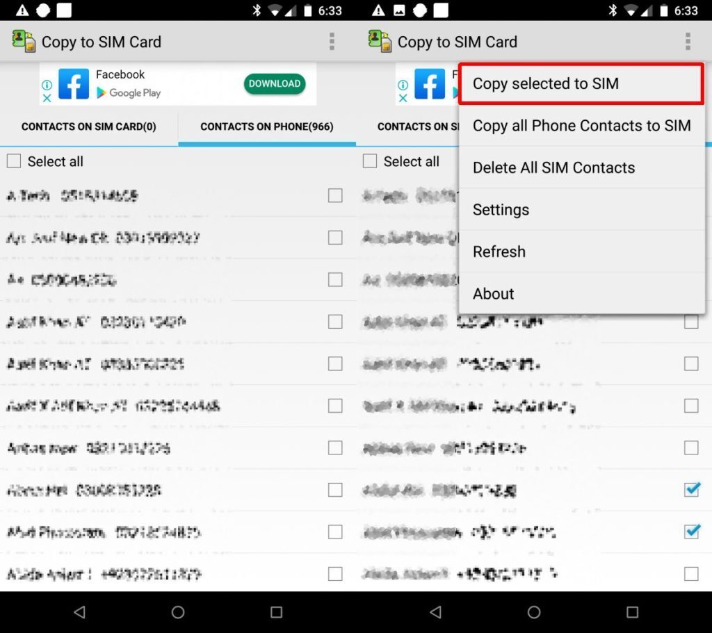 How to move phone contacts to SIM card on Android