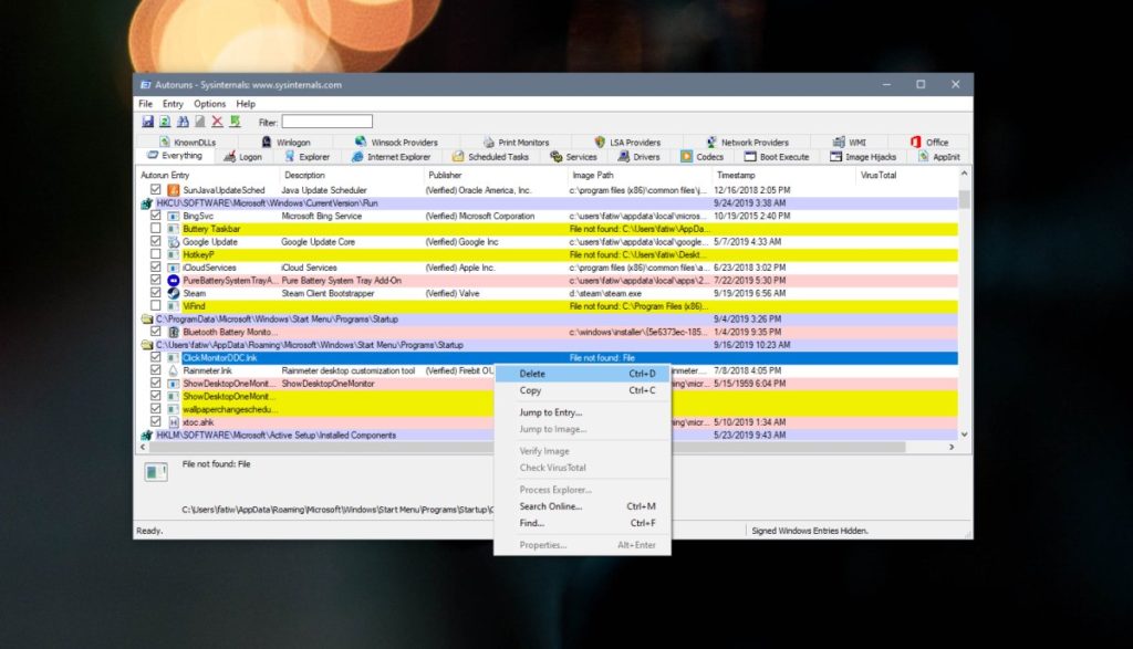How to remove dead items from Startup in Task Manager on Windows 10