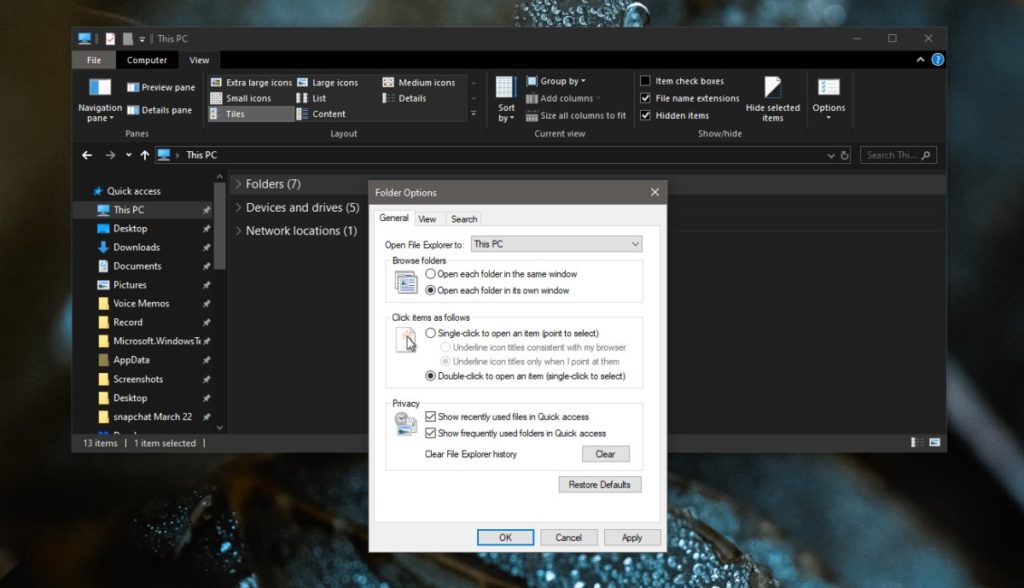 How to open folders in new File Explorer window on Windows 10