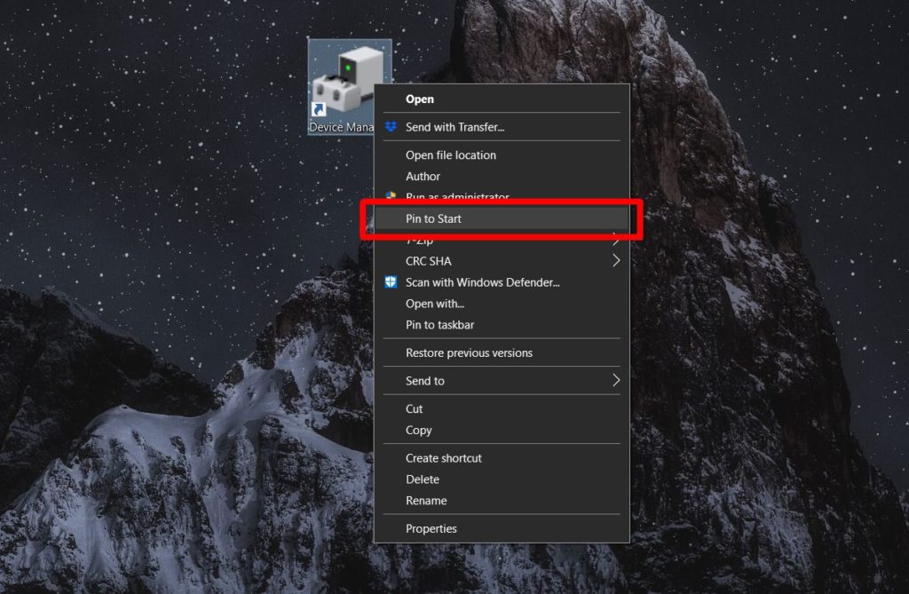 How to pin the Device Manager to the Start Menu on Windows 10