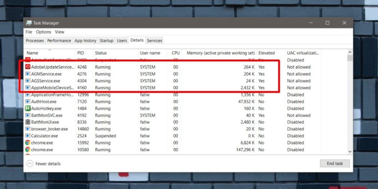 How to check if a process is running as administrator on Windows 10