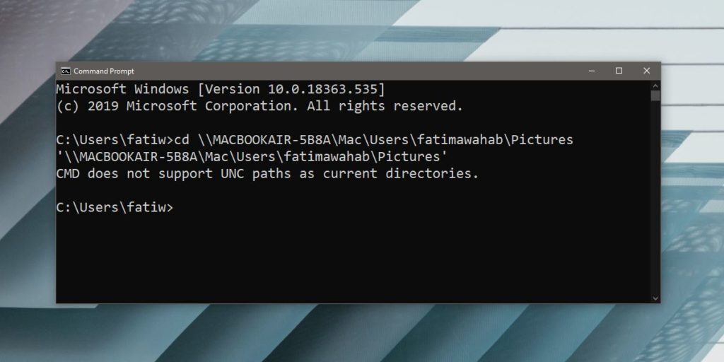How to access a network location in Command Prompt on Windows 10