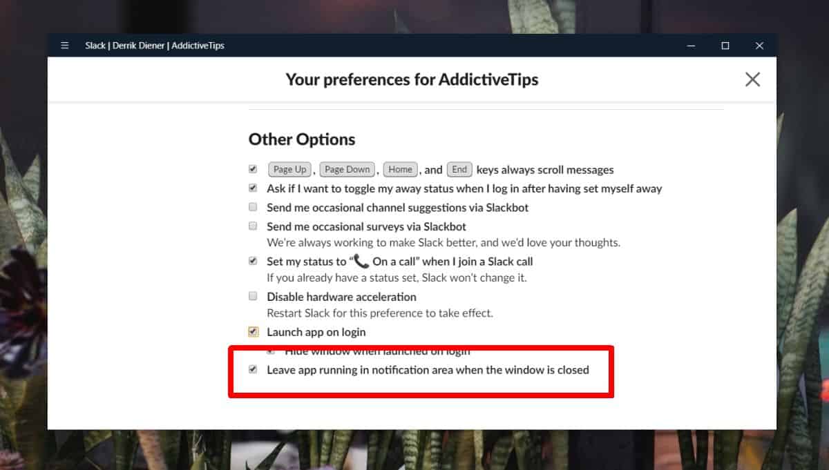 How to start Slack minimized in the background on Windows 10