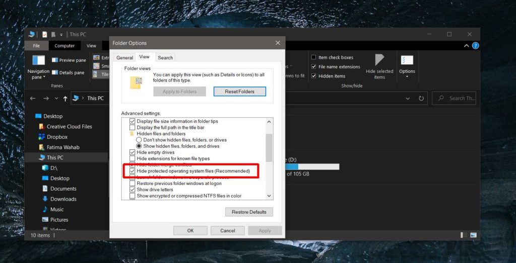 How to view hidden system files and folders on Windows 10