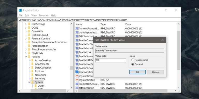How to change the Windows 10 system lock timeout