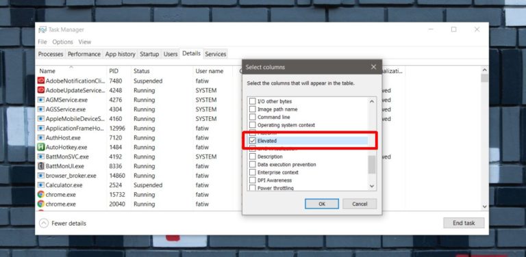 How to check if a process is running as administrator on Windows 10