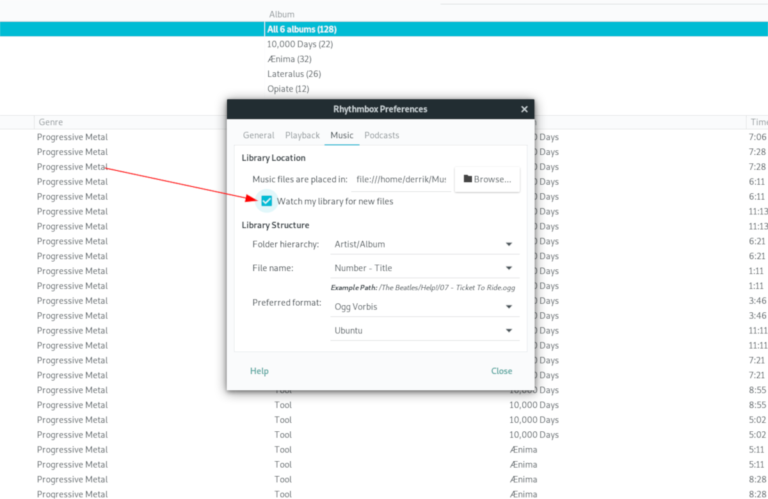 How to set up a music library in Rhythmbox on Linux