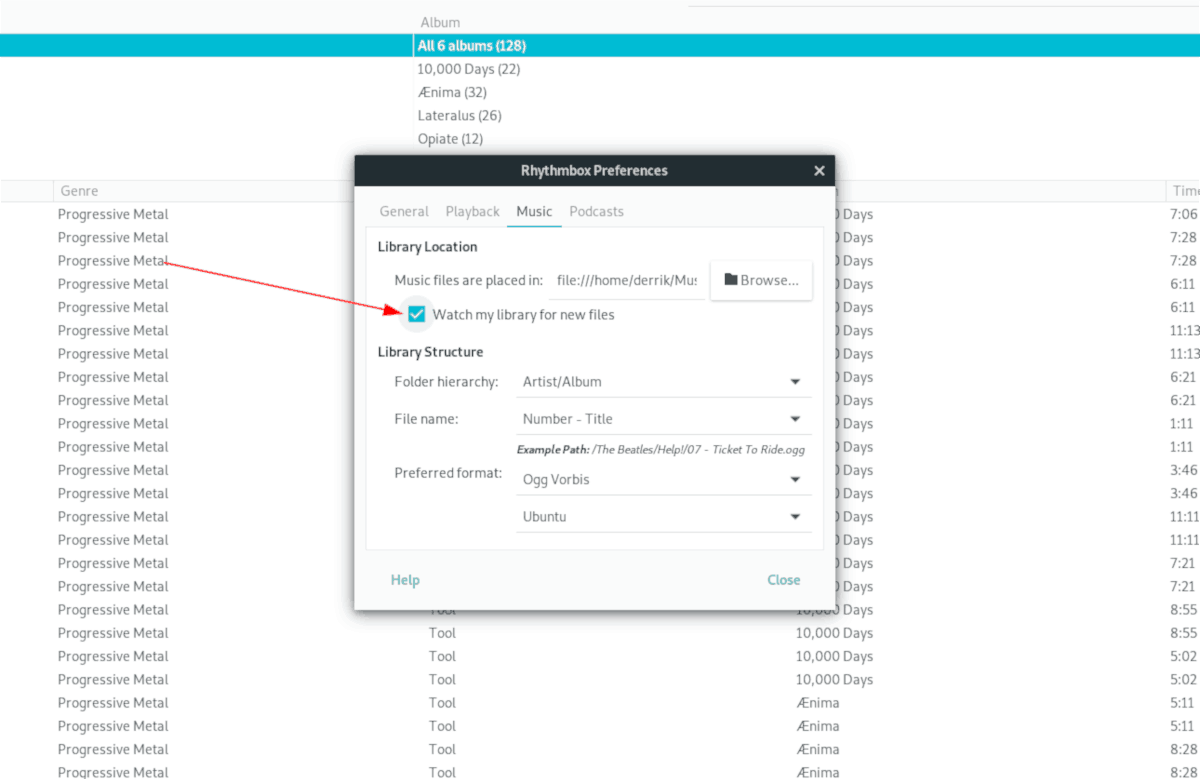 How to set up a music library in Rhythmbox on Linux