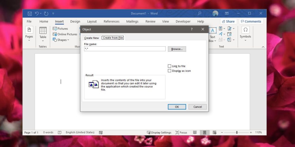How to attach a file to a document in Word Office 365