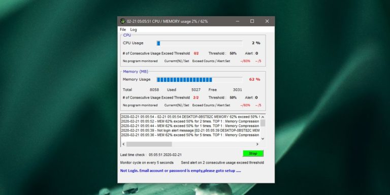 How to get high CPU and RAM alerts on Windows 10