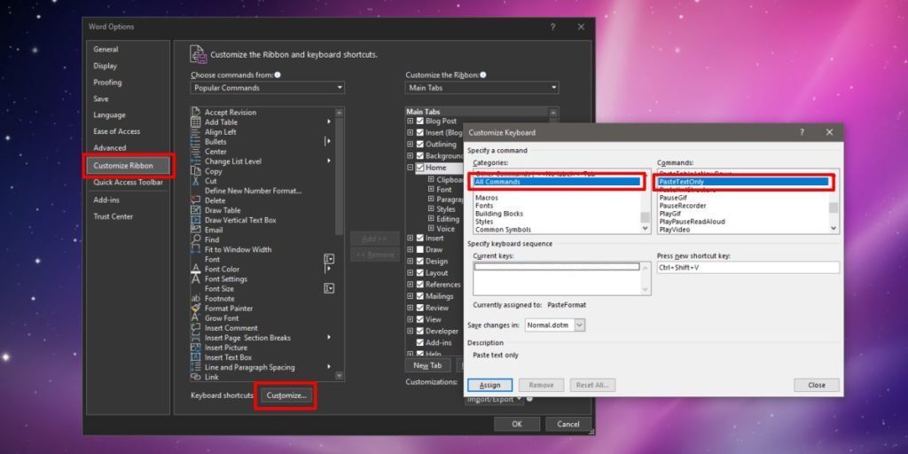How to paste text without formatting in Word for Office 365