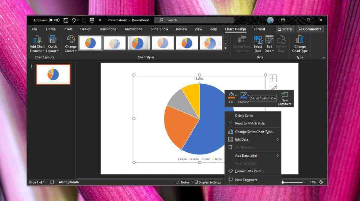 How to set a custom color for a chart theme in PowerPoint for Office 365