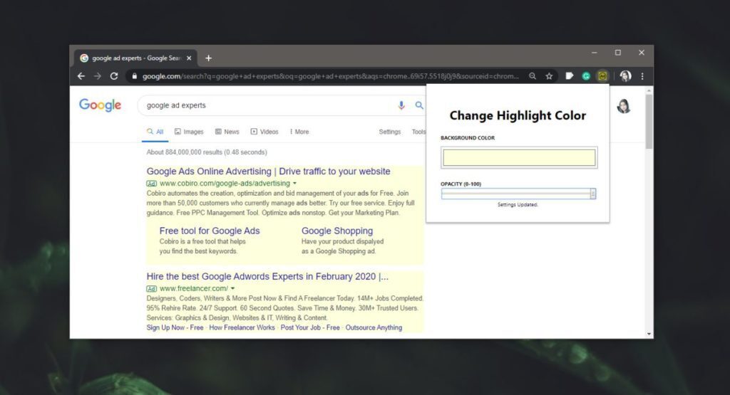 How to highlight ads on the Google search results page in Chrome