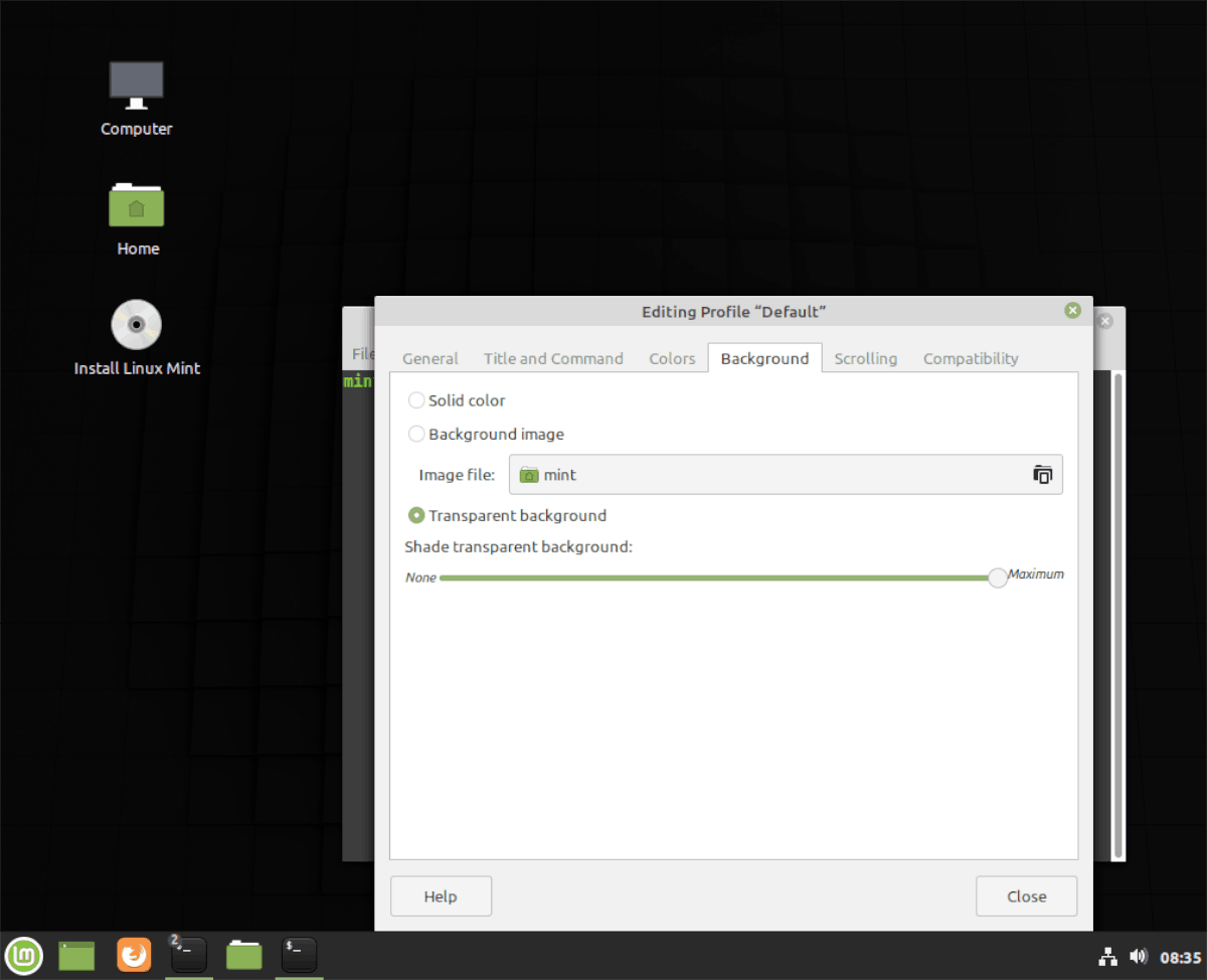 How to disable the transparent terminal background in Linux Mint