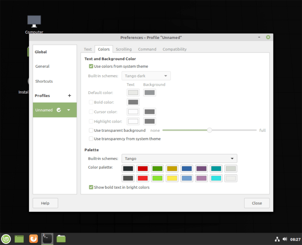 How to disable the transparent terminal background in Linux Mint