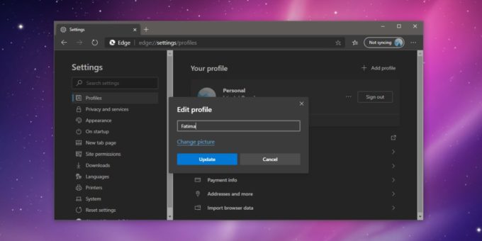 How to change the profile name in Chromium Edge on Windows 10