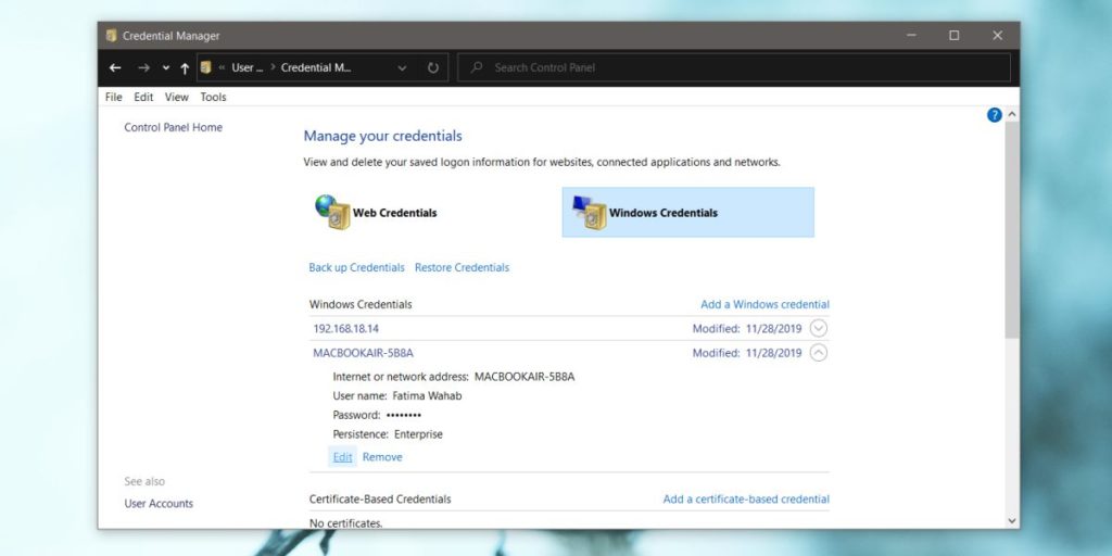 How to update login credentials for a network location on Windows 10