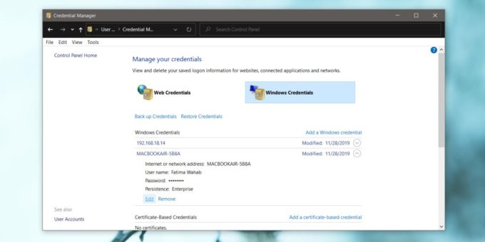 How to update login credentials for a network location on Windows 10