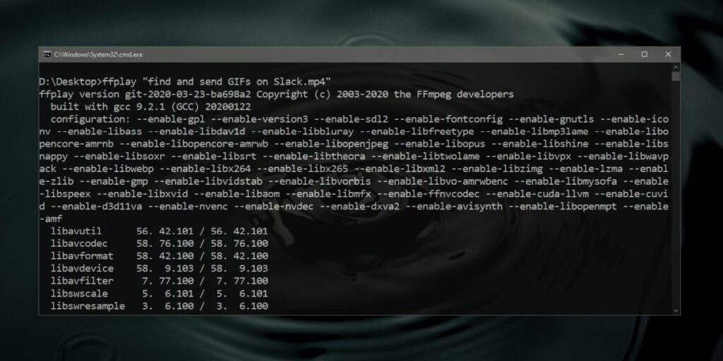 How to play a video with FFMPEG on Windows 10